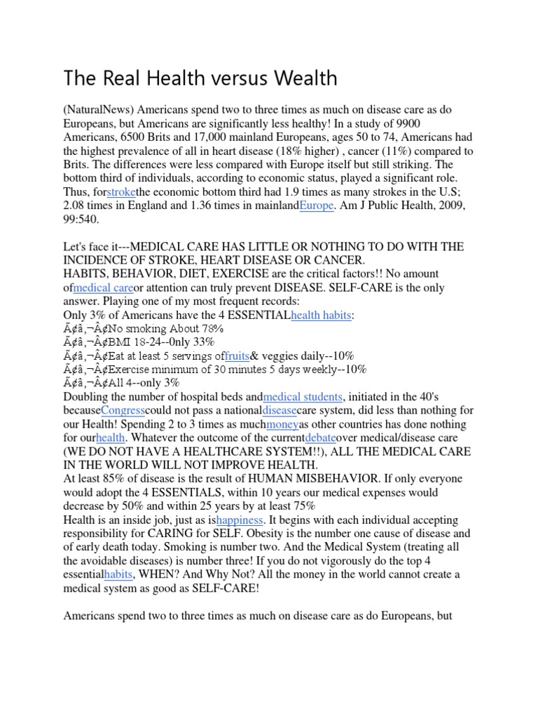 The Real Health Versus Wealth | PDF | Physical Exercise | Health System