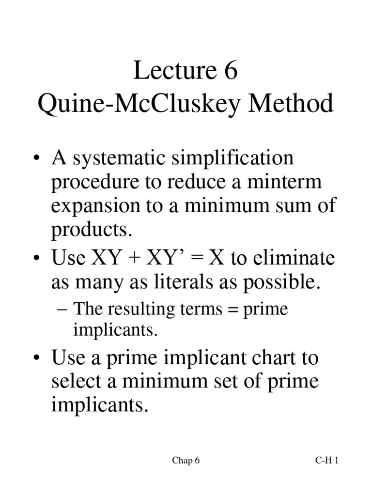 Lecture 6 Quine-mccluskey Method | PDF | Arithmetic | Algebra
