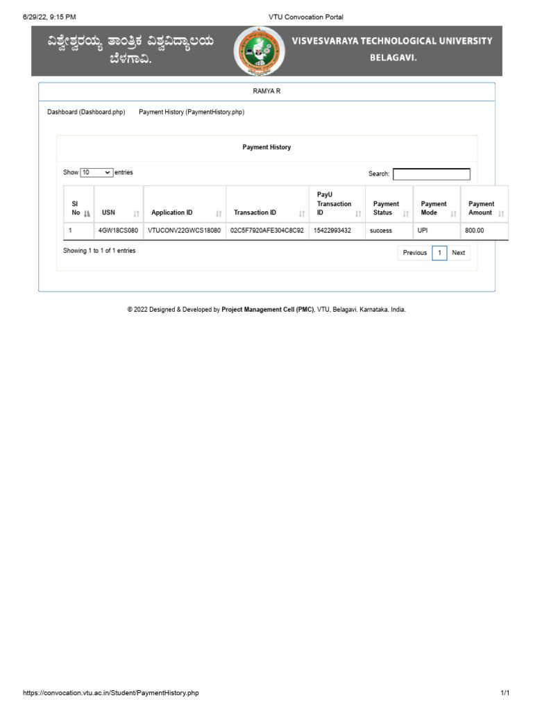 VTU Convocation Portal | PDF