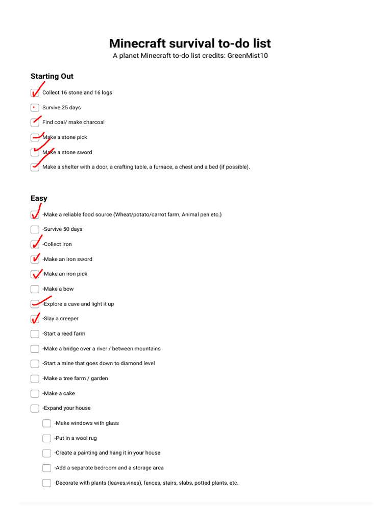 Minecraft Checklistt | PDF