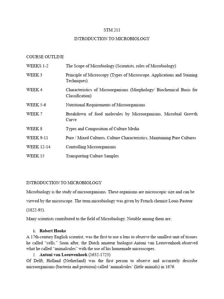 STM 211 NOTE 1 | PDF | Microbiology | Microscopy