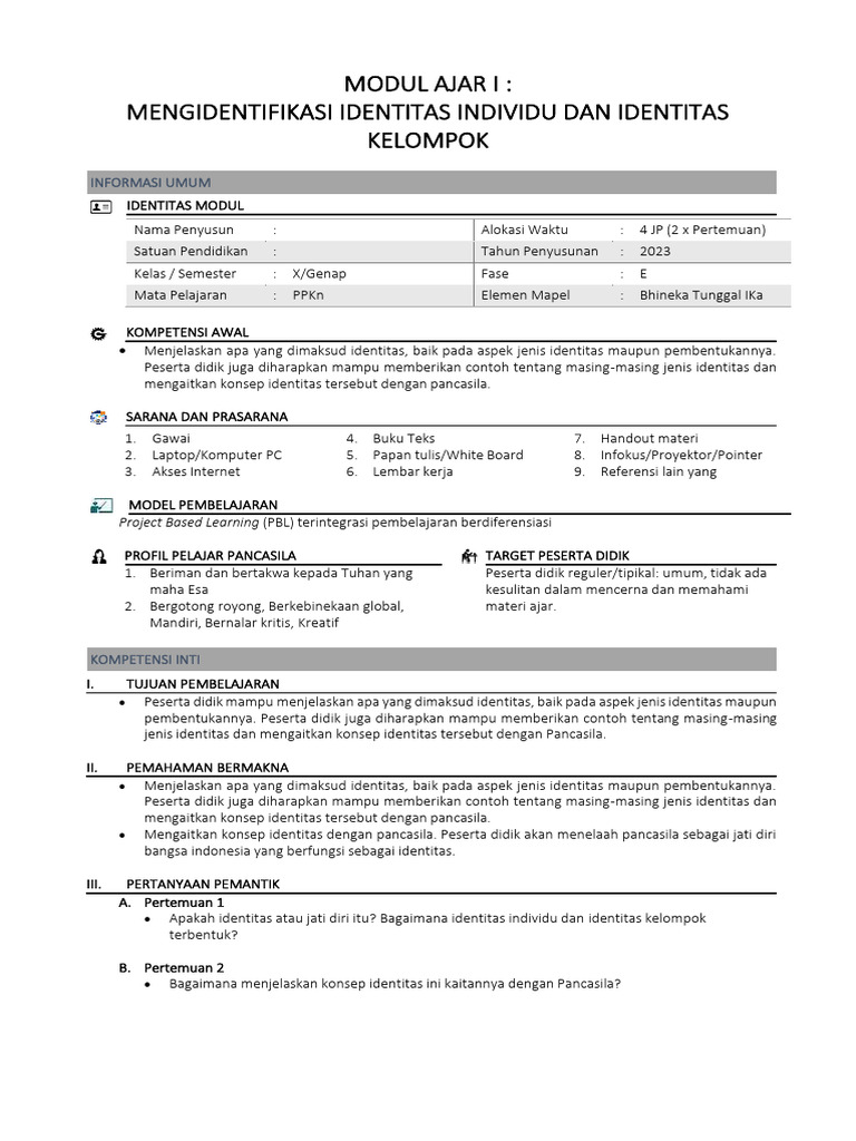 Contoh MODUL AJAR I PKN | PDF | Karier & Perkembangan | Kesehatan Holistik