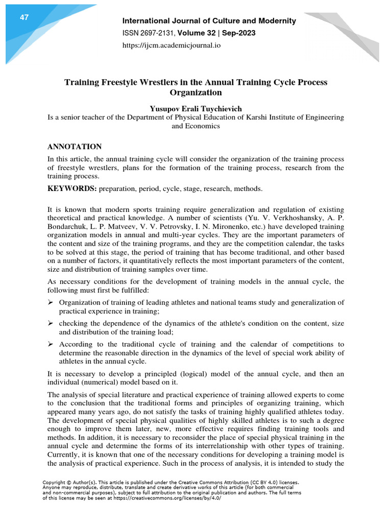 Training Freestyle Wrestlers in The Annual Training Cycle Process ...