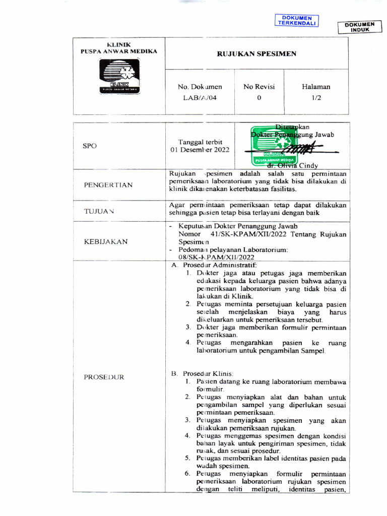 Spo Rujukan Spesimen. | PDF