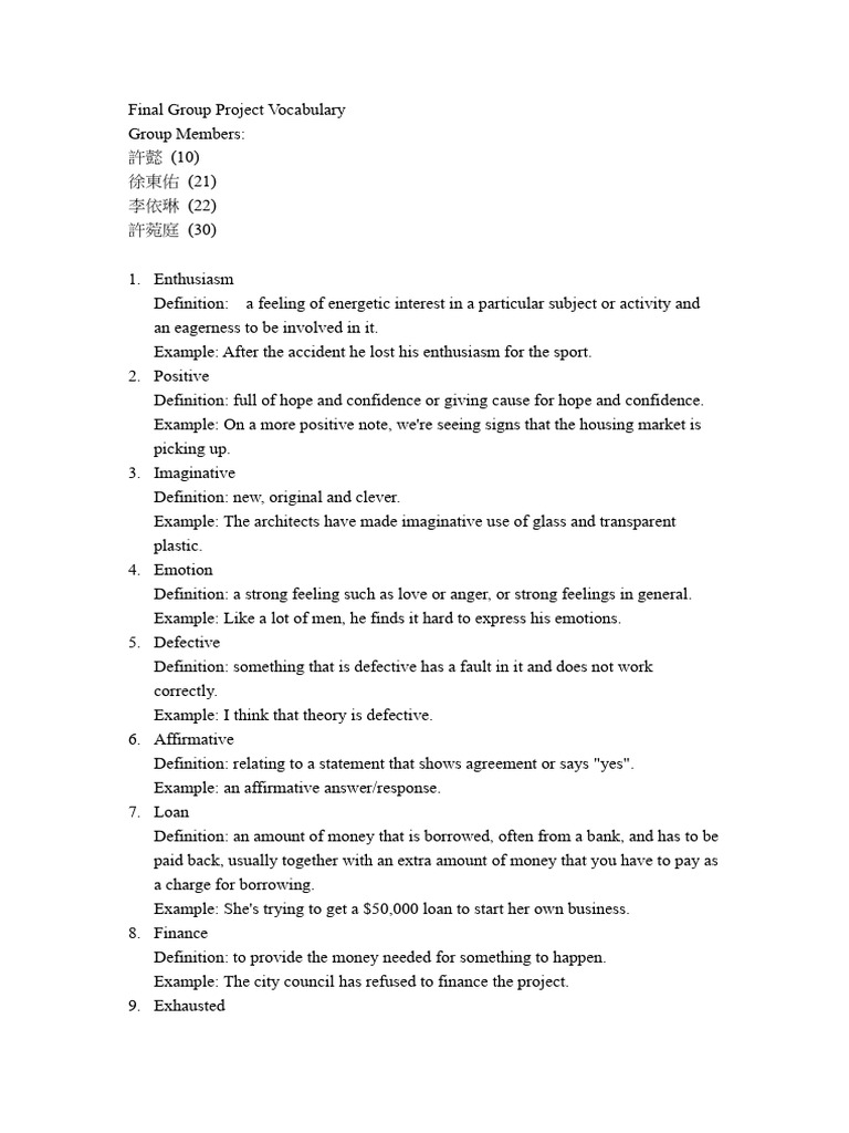 Final Group Project Vocabulary | PDF | Immunity (Medical ...