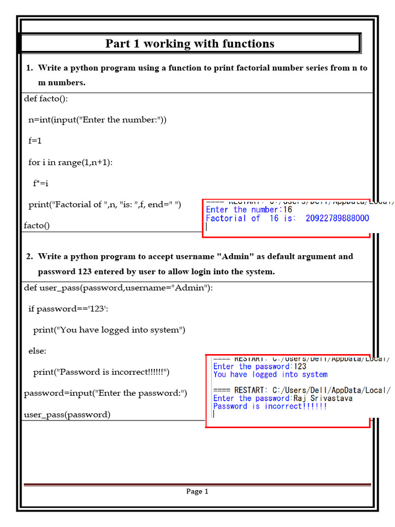 Part 1 Working With Functions Pdf Parameter Computer Programming 2009