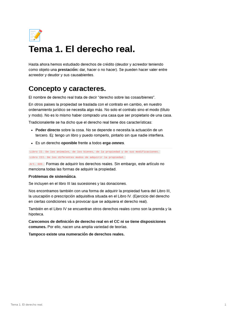 Tema 1 El Derecho Real. | PDF | Propiedad | Conceptos legales