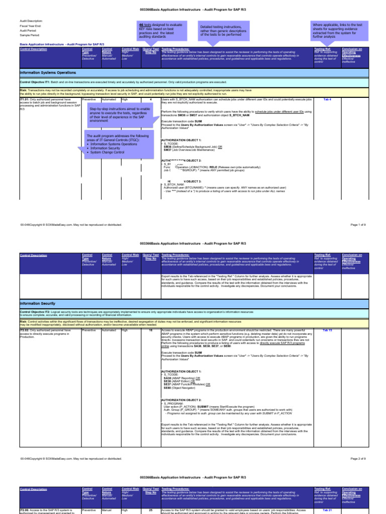 SAP Basis Infrastructure Audit Program Excerpt | PDF | Internal Control ... SAP Basis Infrastructure Audit Program Excerpt | PDF | Internal Control ...