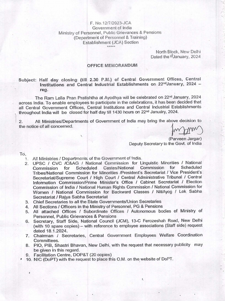 DopT Order | PDF | Government Of India | Government