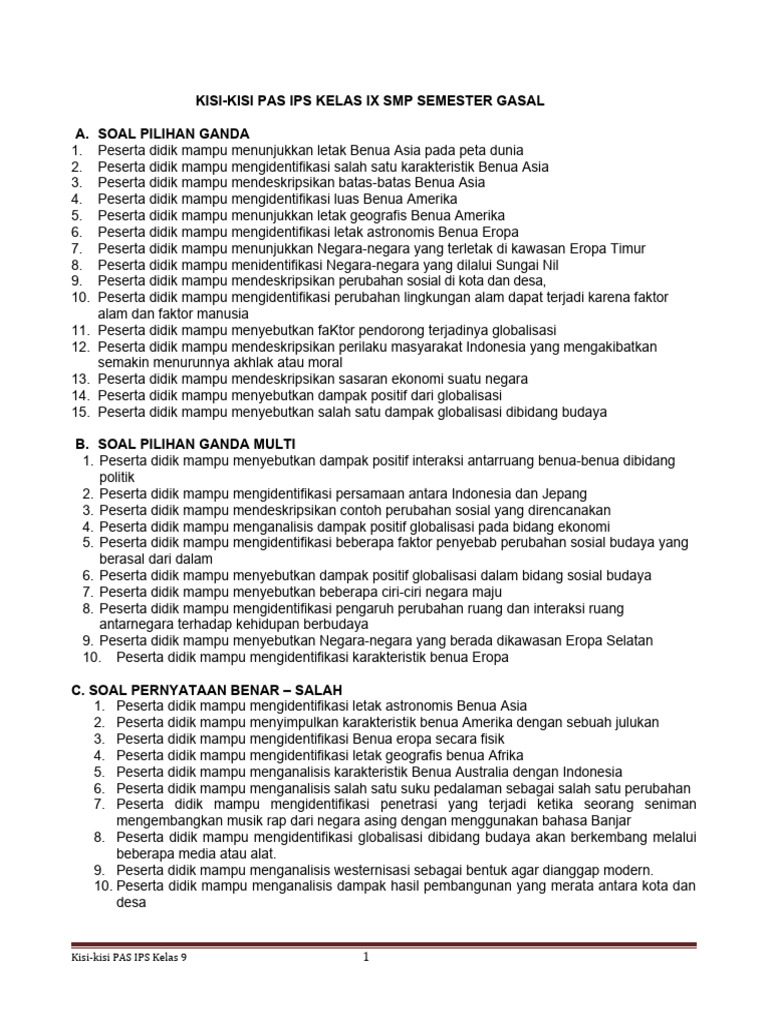 Kisi2 PAS IPS KELAS IX 2023 | PDF