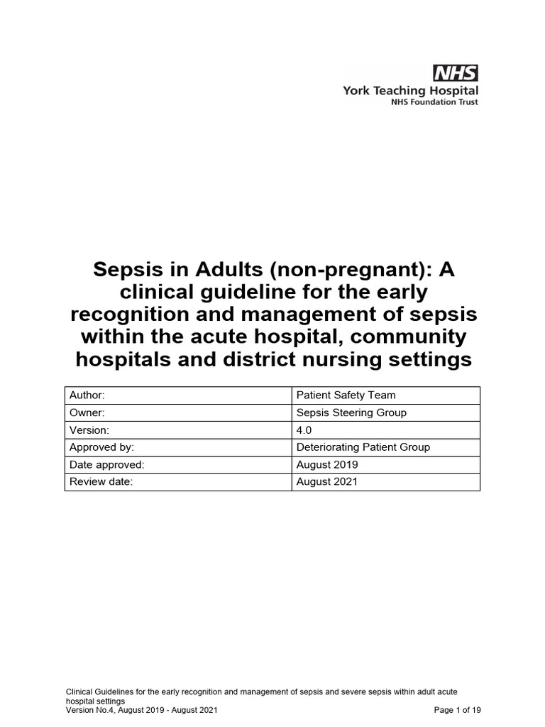 Sepsis Management Guidelines for Adults | PDF | Sepsis | Shock ...