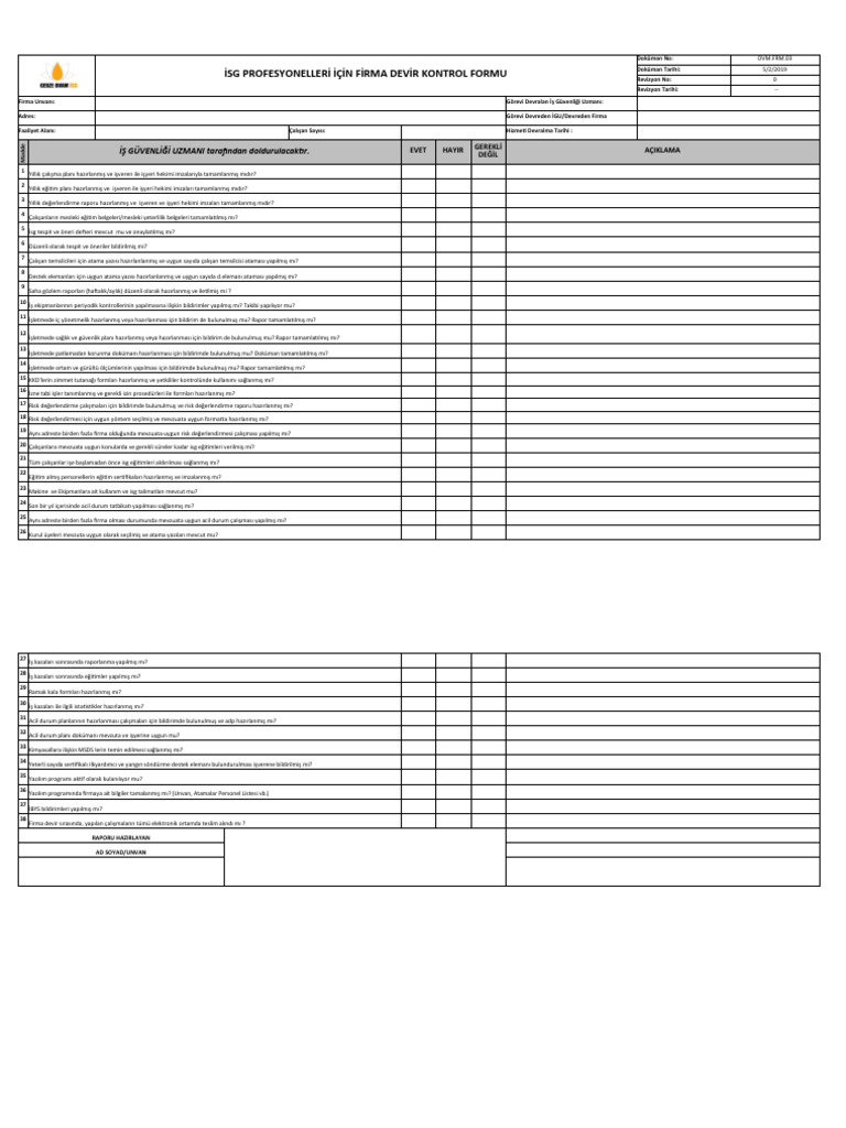 İsg Firma Devir Kontrol Formu - İgu | PDF