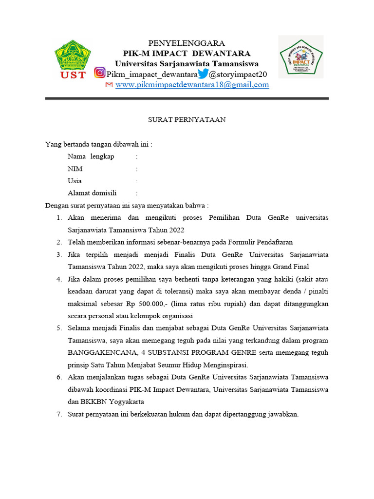 Contoh Surat Pernyataan Bermaterai | PDF | Bisnis