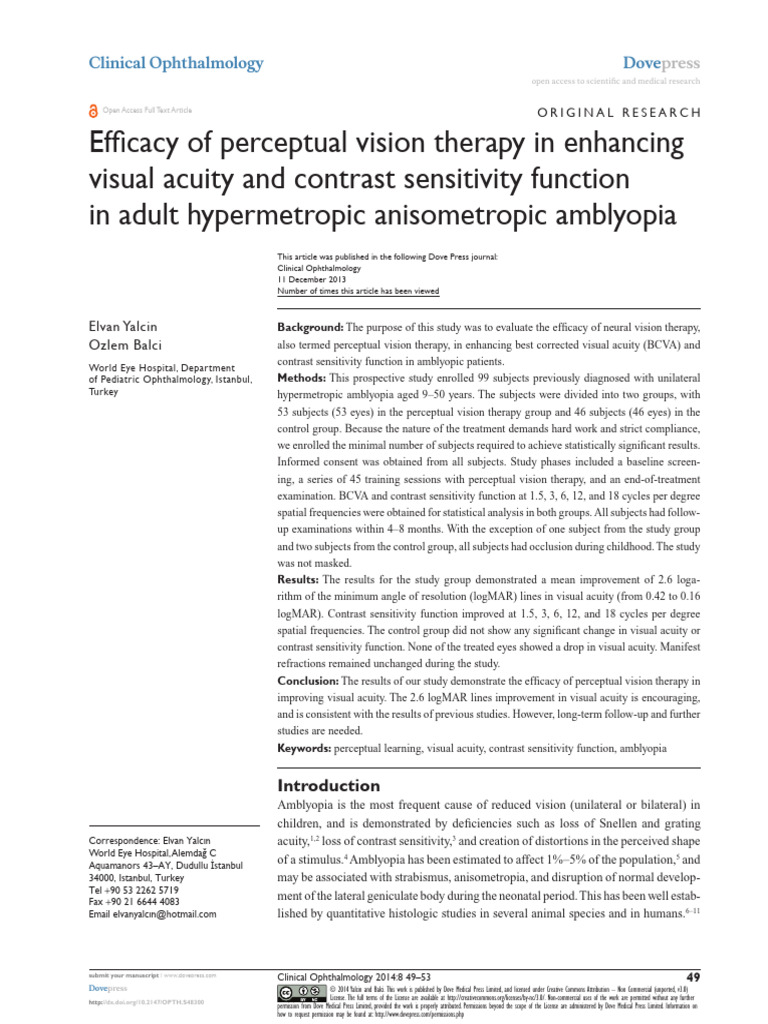 Enhancing Visual Acuity and Contrast Sensitivity Function in Adult Hypermetropic Anisometropic ...