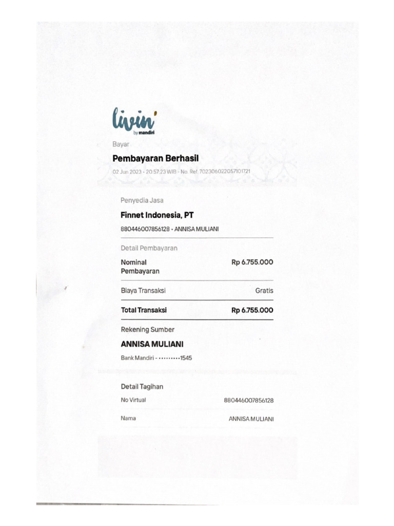 Slip Pembayaran Ukt | PDF