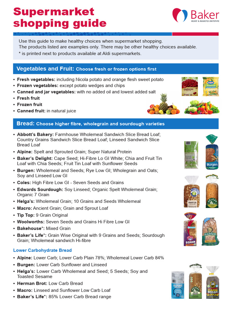 Baker Institute Supermarket Shopping Guide | PDF | Tofu | Whole Grain