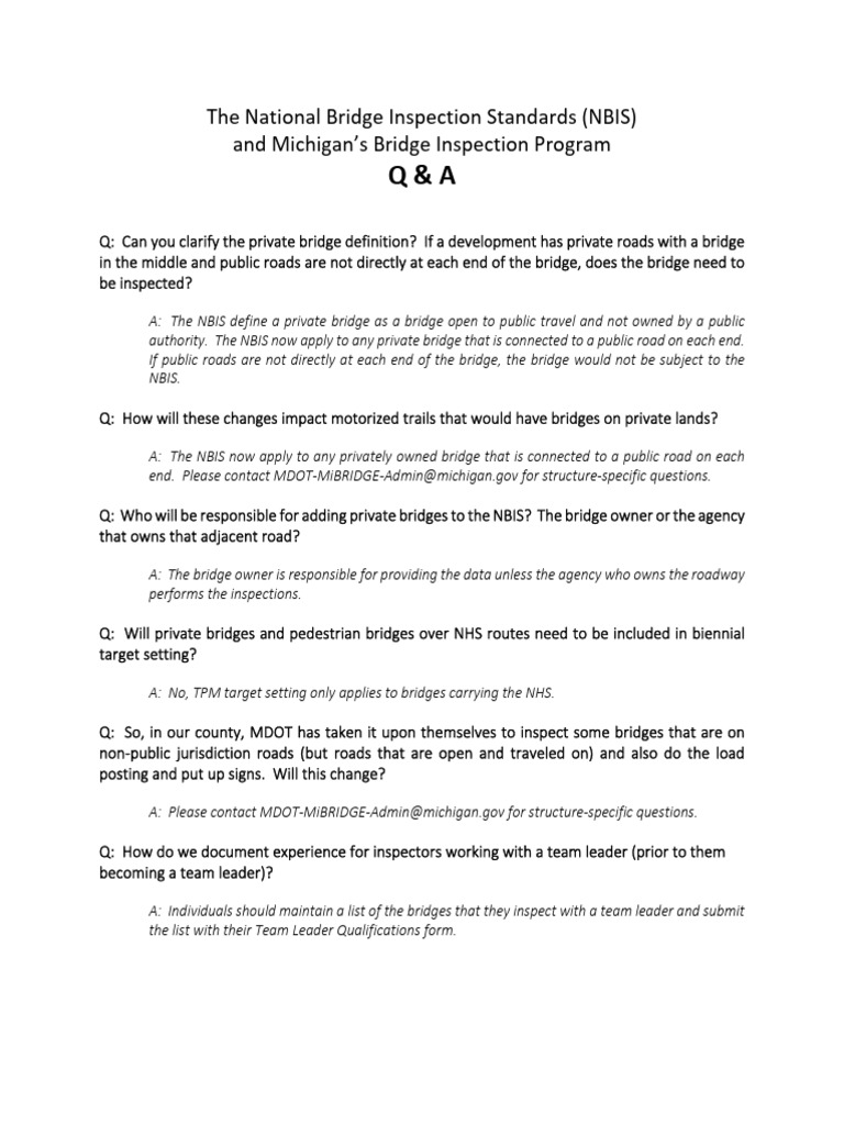 National Bridge Inspection Standards Questions Answers | PDF ...