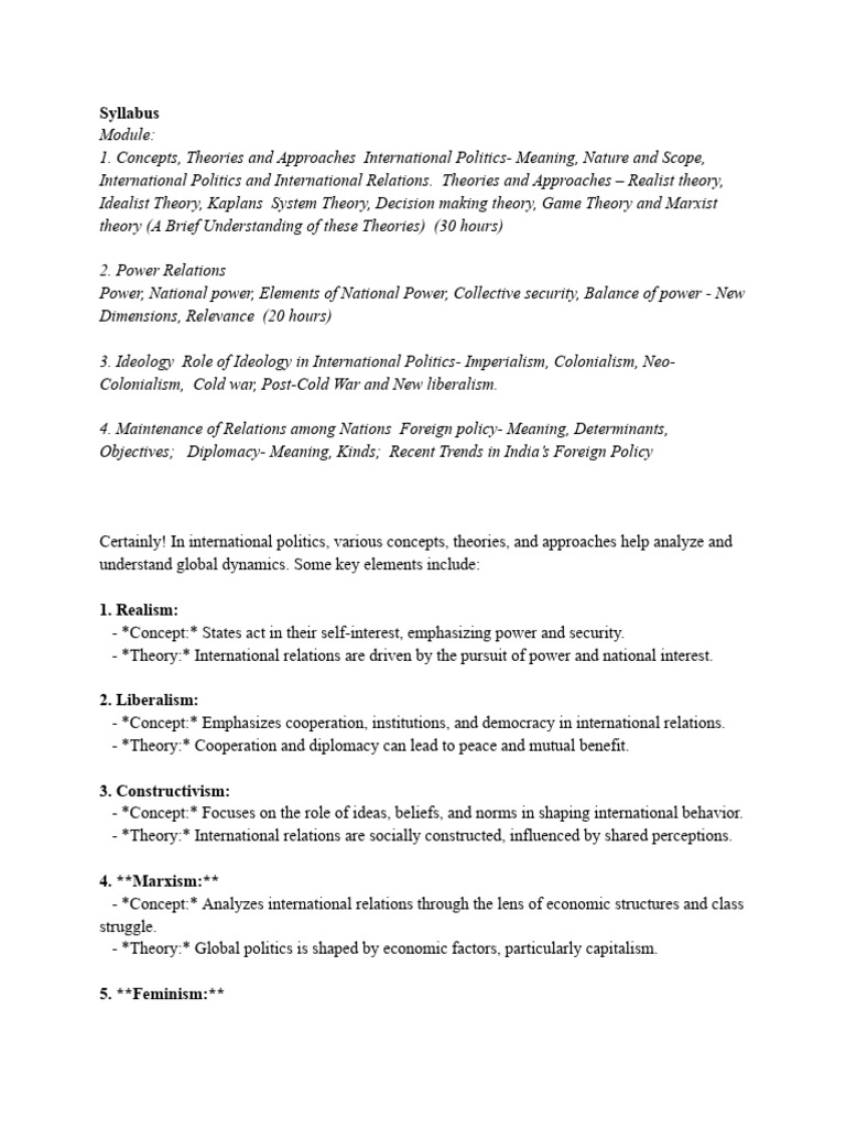 Theories of International Politics | PDF | International Relations ...