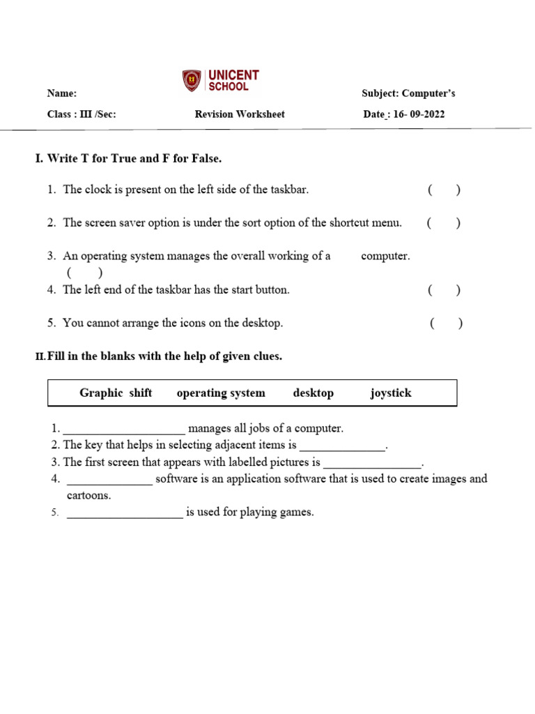 Class 3 Worksheet | PDF