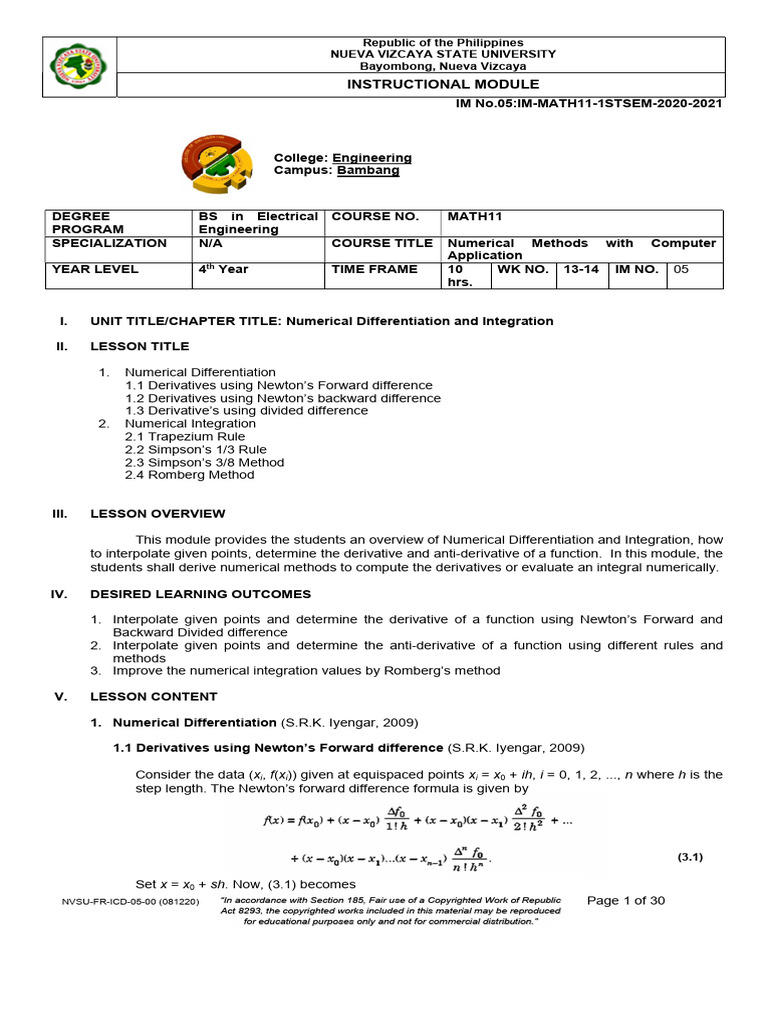 Ee4 Mod5 | PDF | Integral | Finite Difference