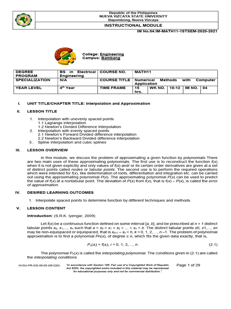 Ee4 Mod4 | PDF | Interpolation | Numerical Analysis