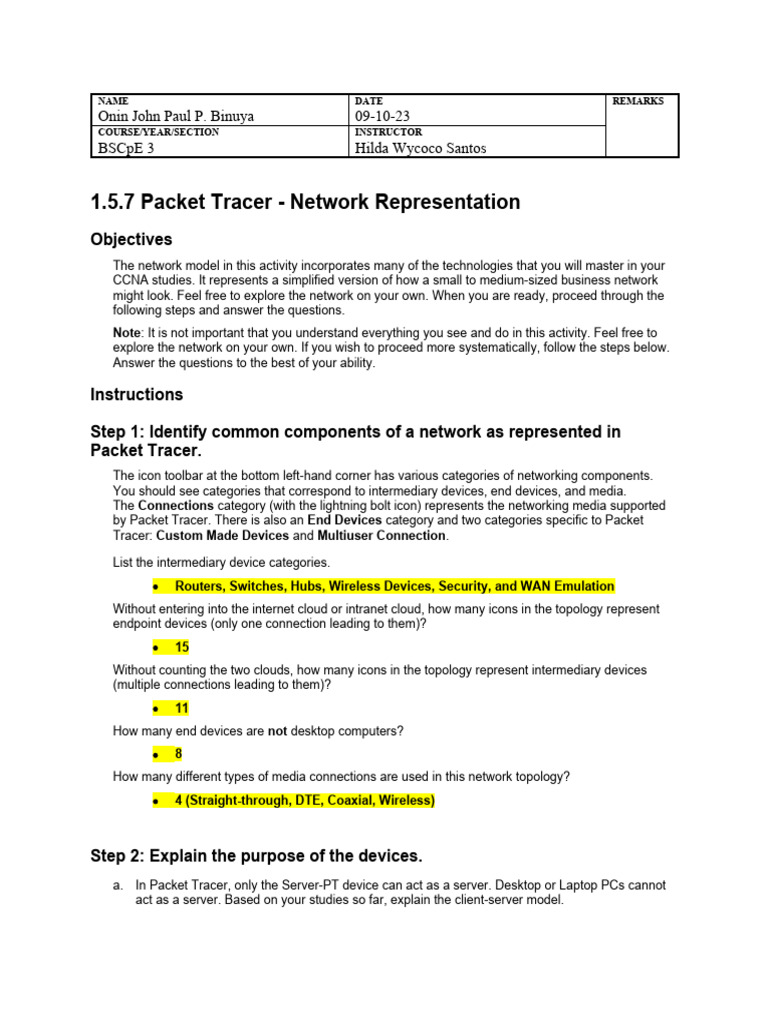 Packet Tracer Network Activity Guide | PDF | Business