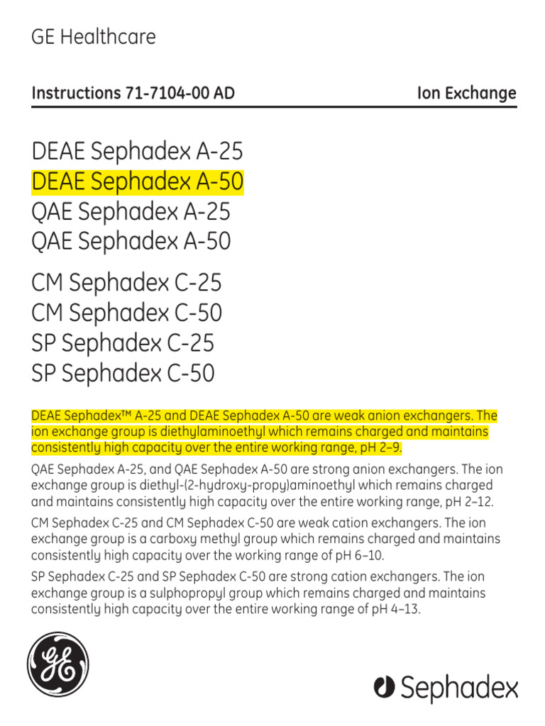 Ge Healthcare Sephadex | PDF | Ph | Ion