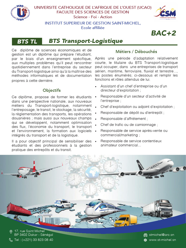 BTS Transport-Logistique à UCAO Dakar | PDF | Transport | Logistique