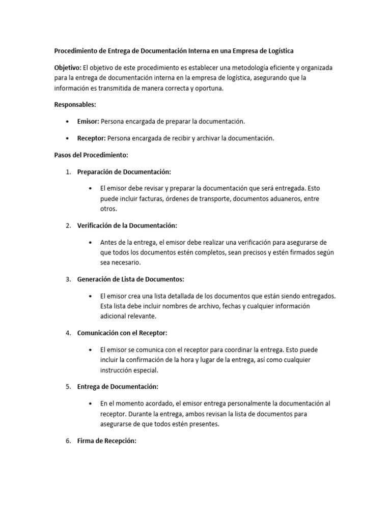 Procedimiento de Entrega de Documentación Interna en Una Empresa de ...