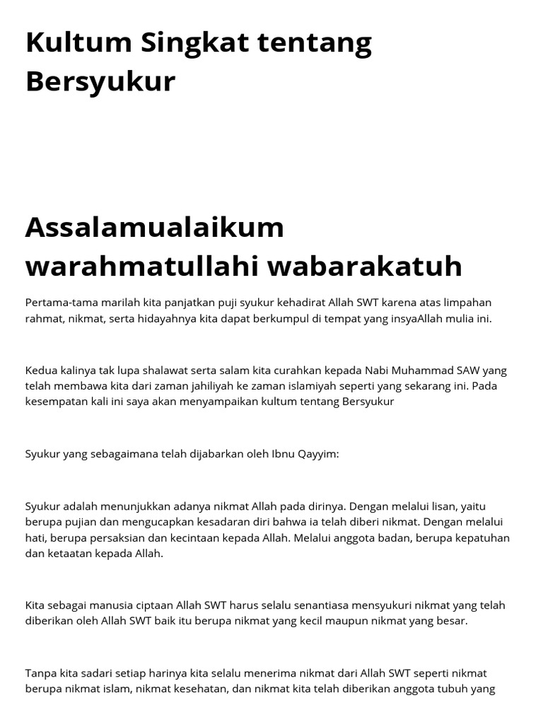 Kultum Singkat Tentang Bersyukur | PDF