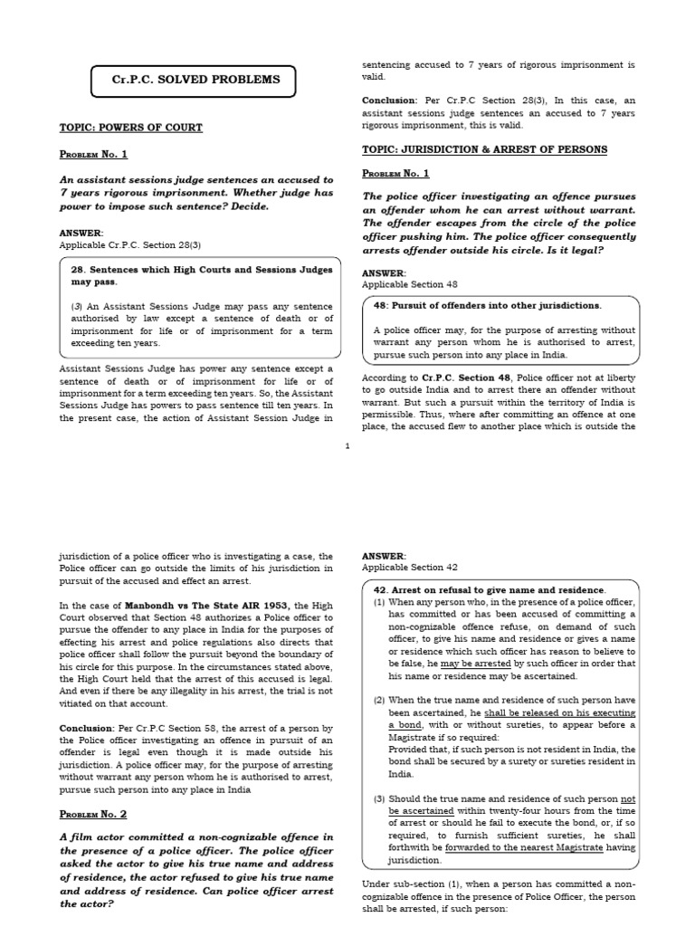 CRPC Solved Problems - Comprehensive Guide | PDF | Arrest | Arrest Warrant