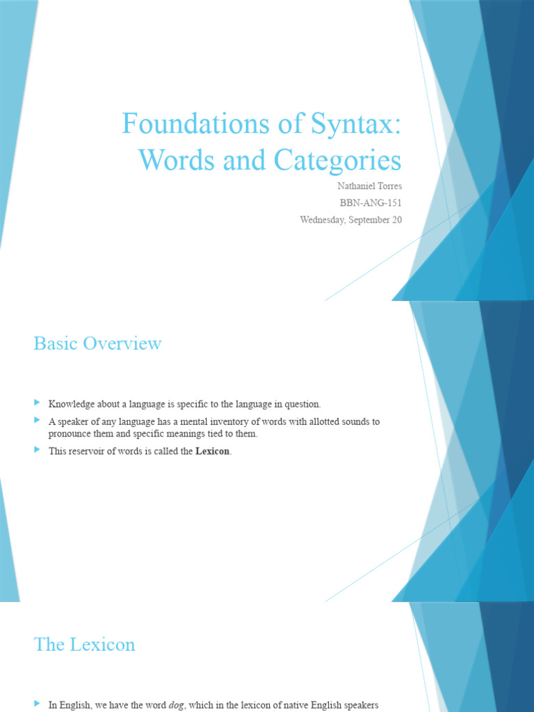 Foundations of Syntax Lecture 2 | PDF | Word | Noun