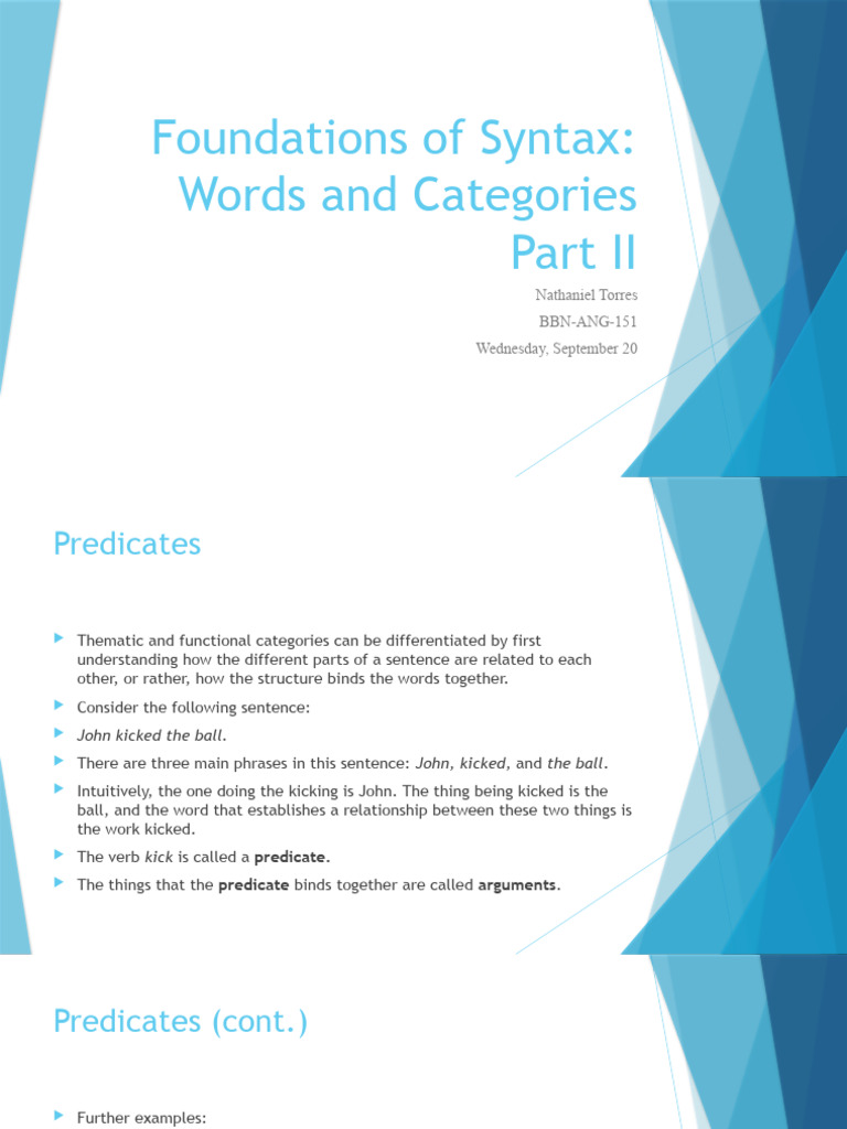 Foundations of Syntax Lecture 3 | PDF | Verb | Predicate (Grammar)