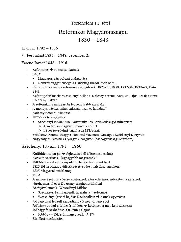 9 Reformkor Magyarországon | PDF