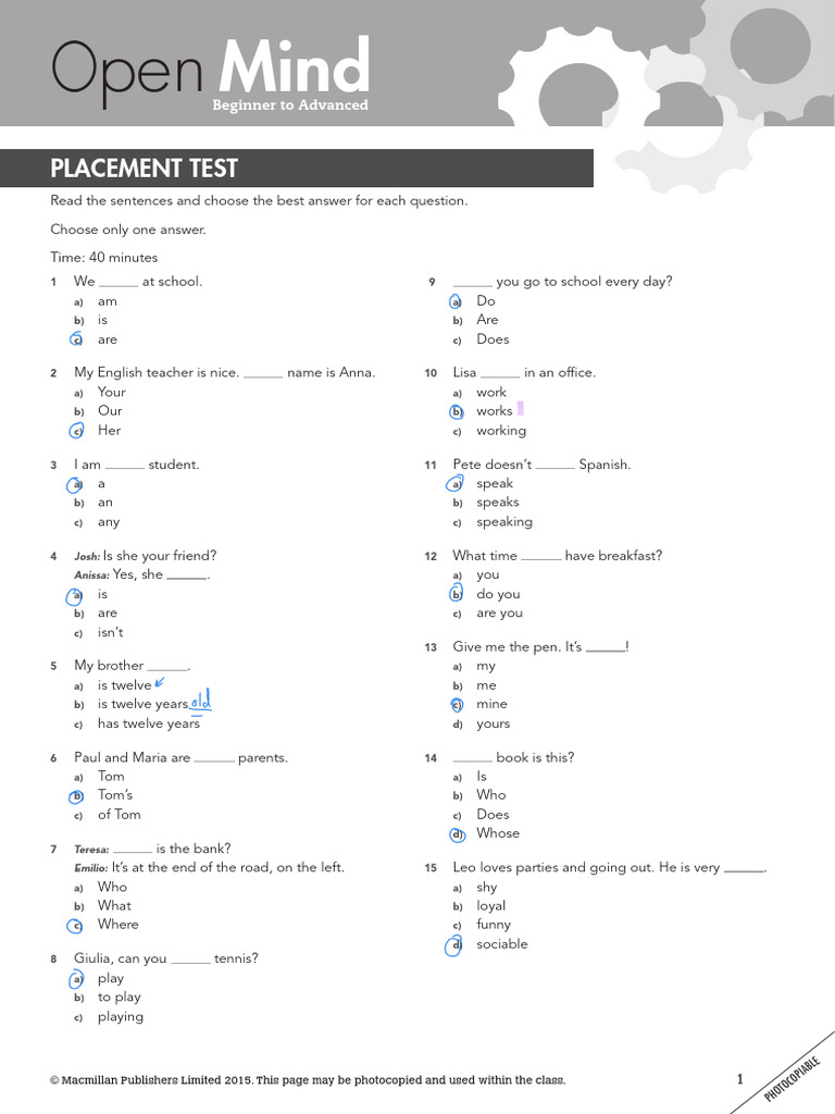 Open Mind Placement Test PDF | PDF