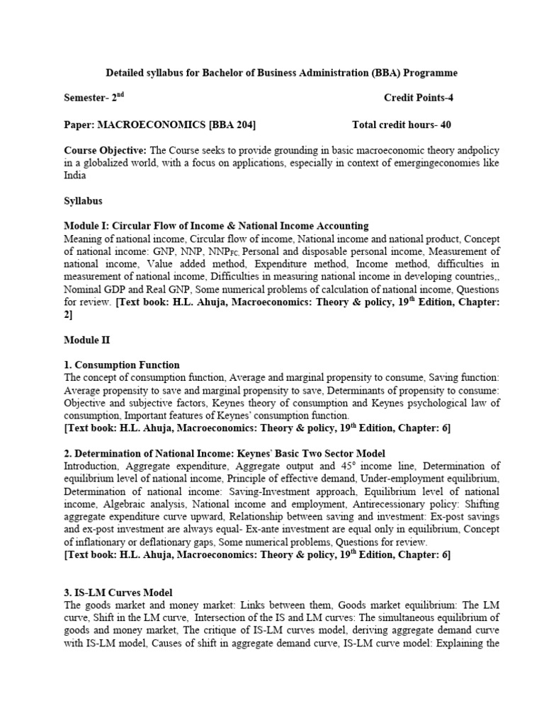 BBA 204 Macro Economics Syllabus | PDF | Macroeconomics | Public Finance