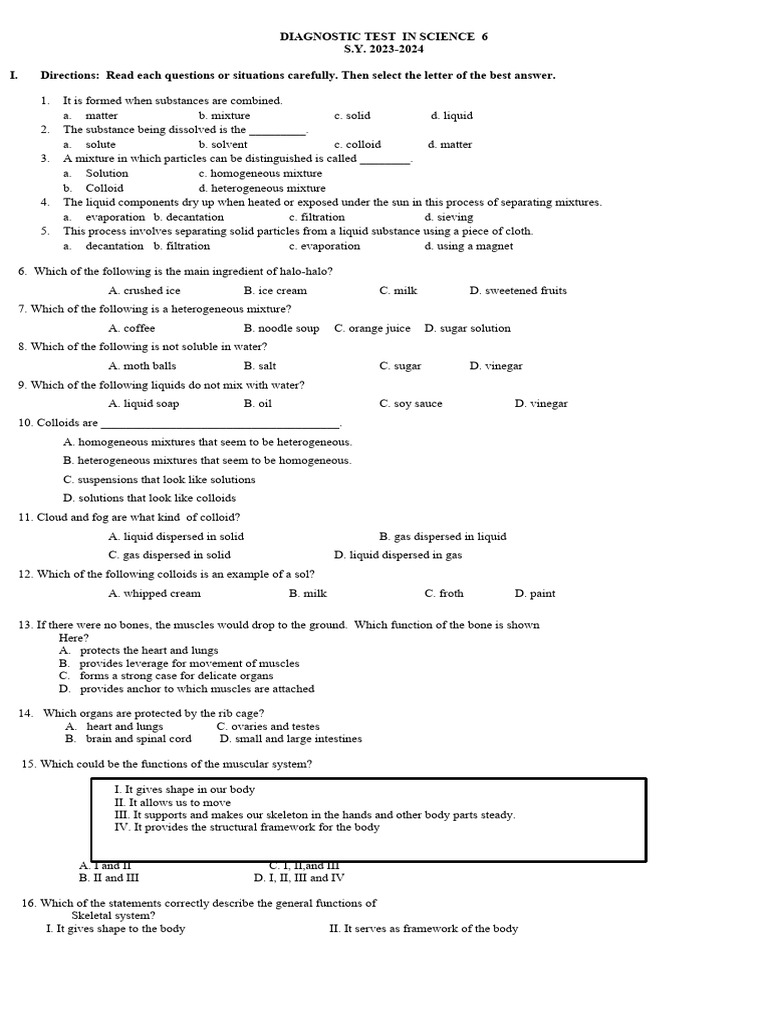Pre-Test - Science 6 | PDF | Mixture | Volcano