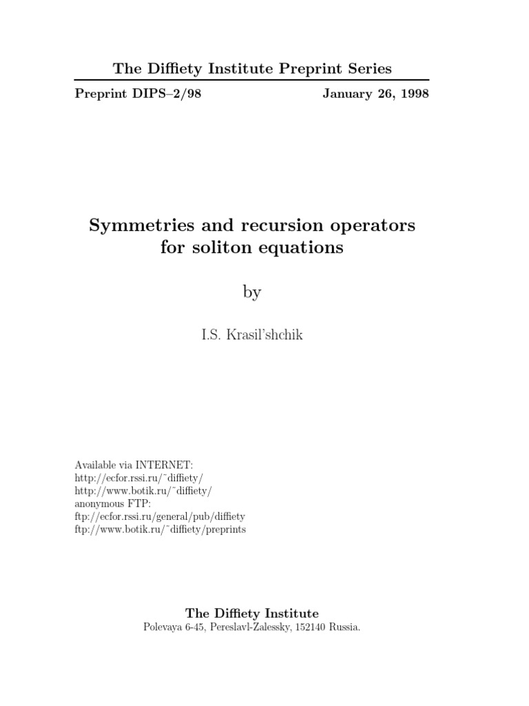Simmetries and recursion operators for solution equation | PDF ...