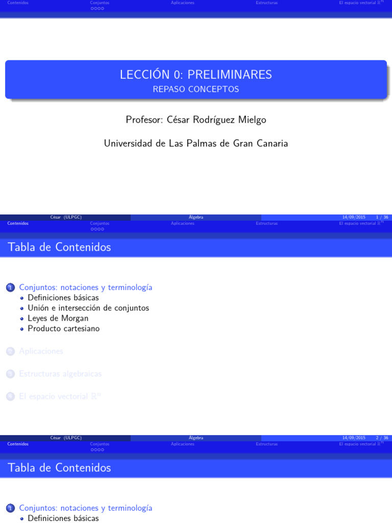 Leccion 01 - Preliminares Beamer | PDF | Espacio vectorial | Función (Matemáticas)