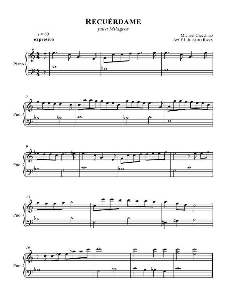 RECUERDAME COCO - Partitura Completa | PDF