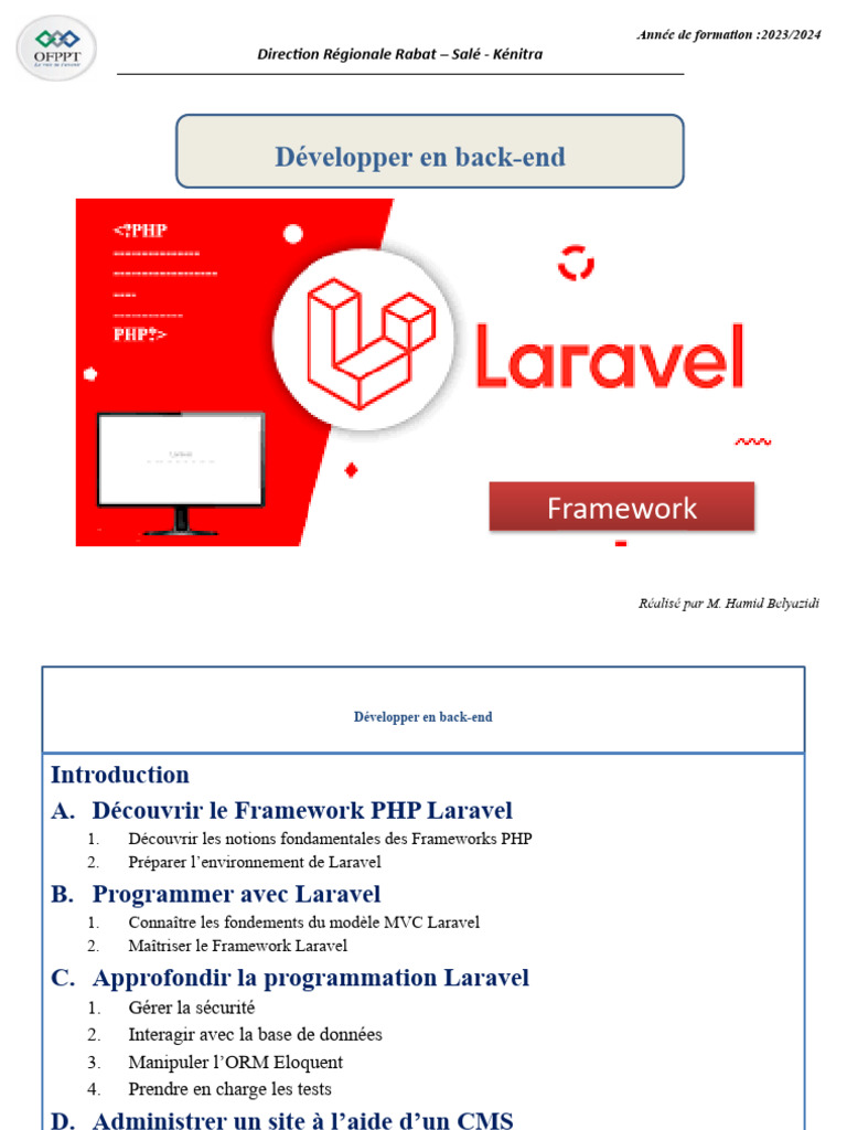 Cour Développer en Back-End Belyazidi - 1 Framework Laravel | PDF | PHP | Fichier informatique