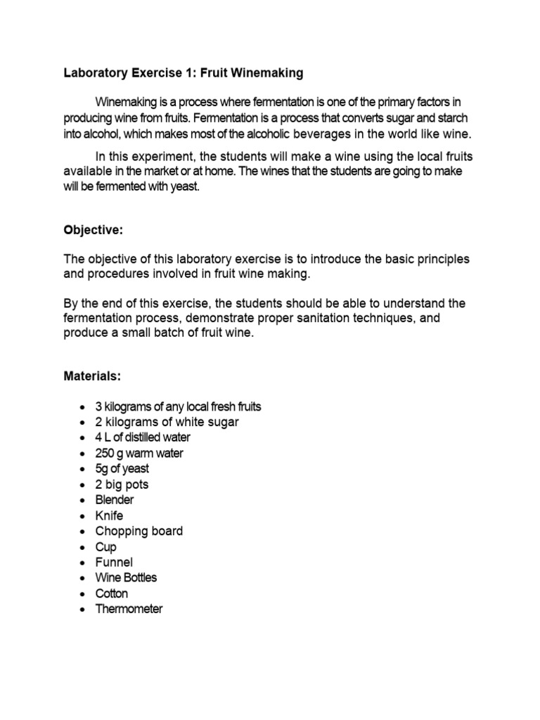 Laboratory Exercise 1 | PDF | Wine | Winemaking