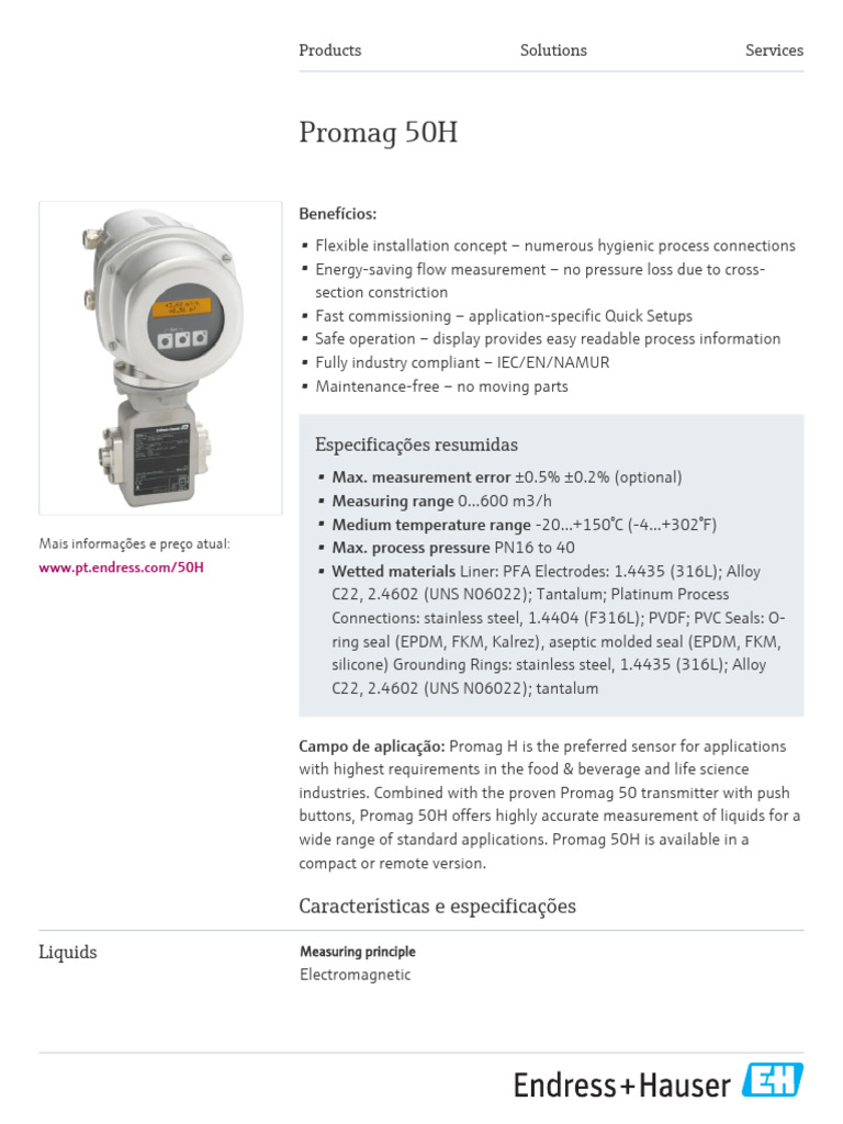 Endress-Hauser Promag 50H PT | PDF | Flow Measurement | Building Materials