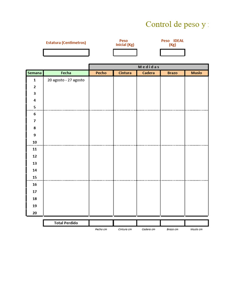 Mujeres - Tabla Control de Peso | PDF