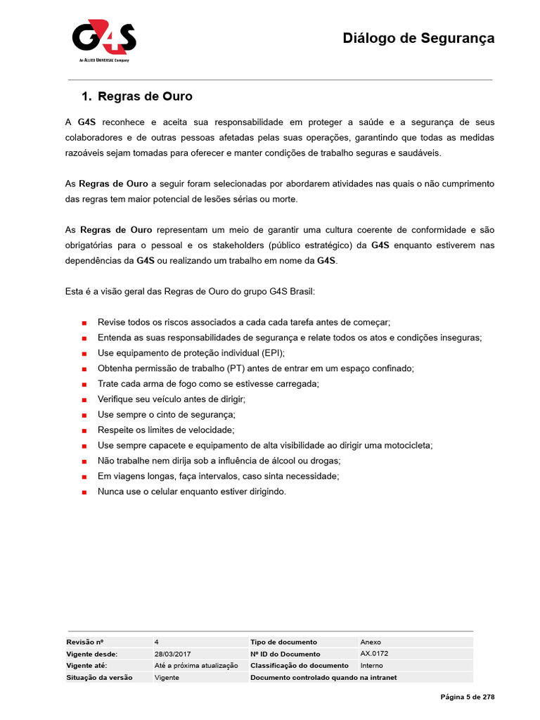 Regras de Ouro da Segurança G4S | PDF | Roupas | Amianto