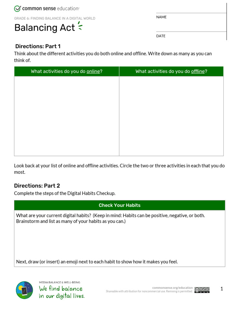Grade 6 - Finding Balance in A Digital World - Balancing Act Student ...