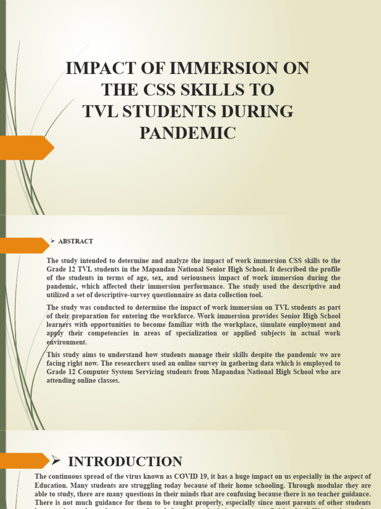 Impact of Immersion On The CSS Skills To | PDF | Survey Methodology ...