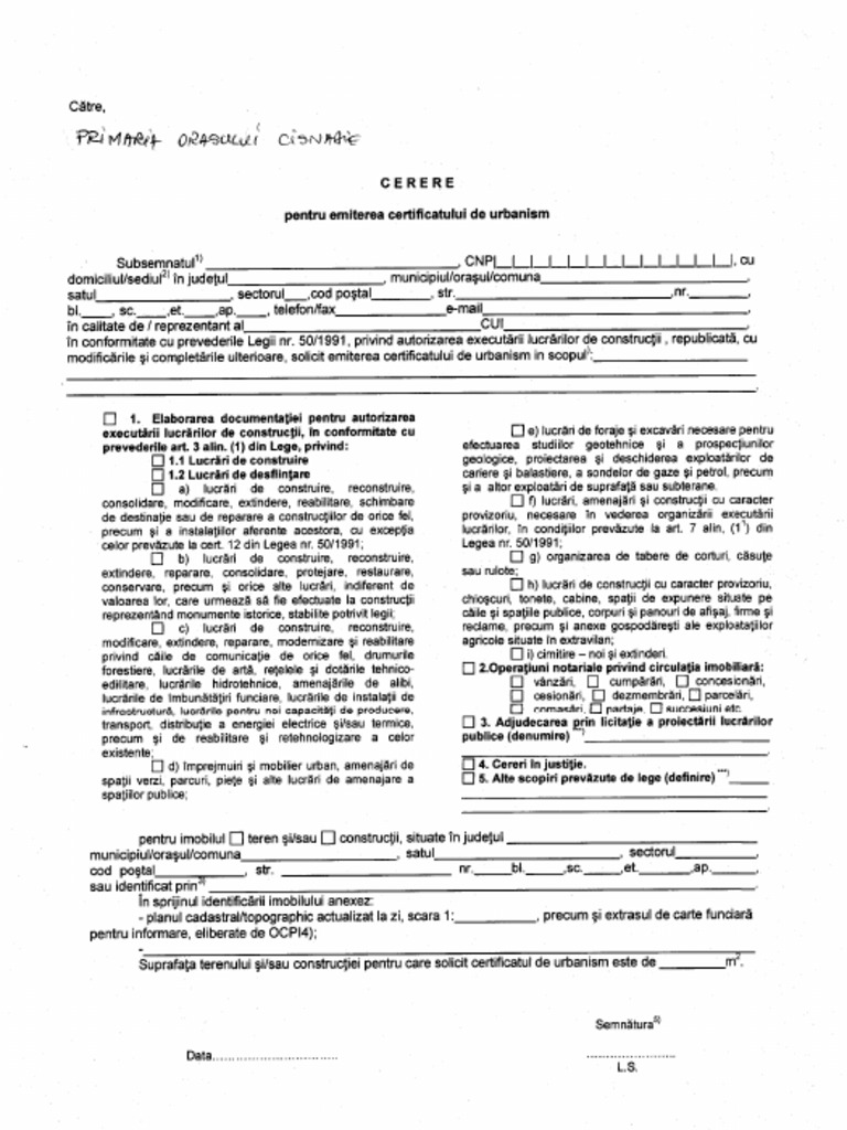 Cerere Certificat de Urbanism | PDF