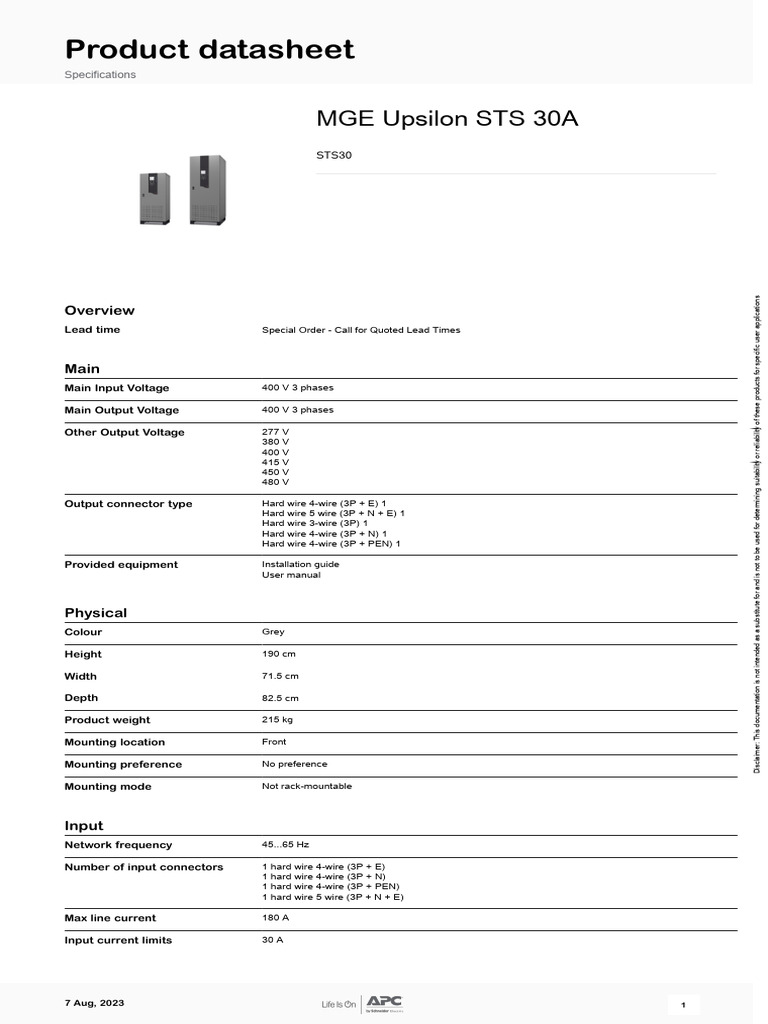 Static Transfer Switches - STS30 | PDF | Electronics | Physical Quantities