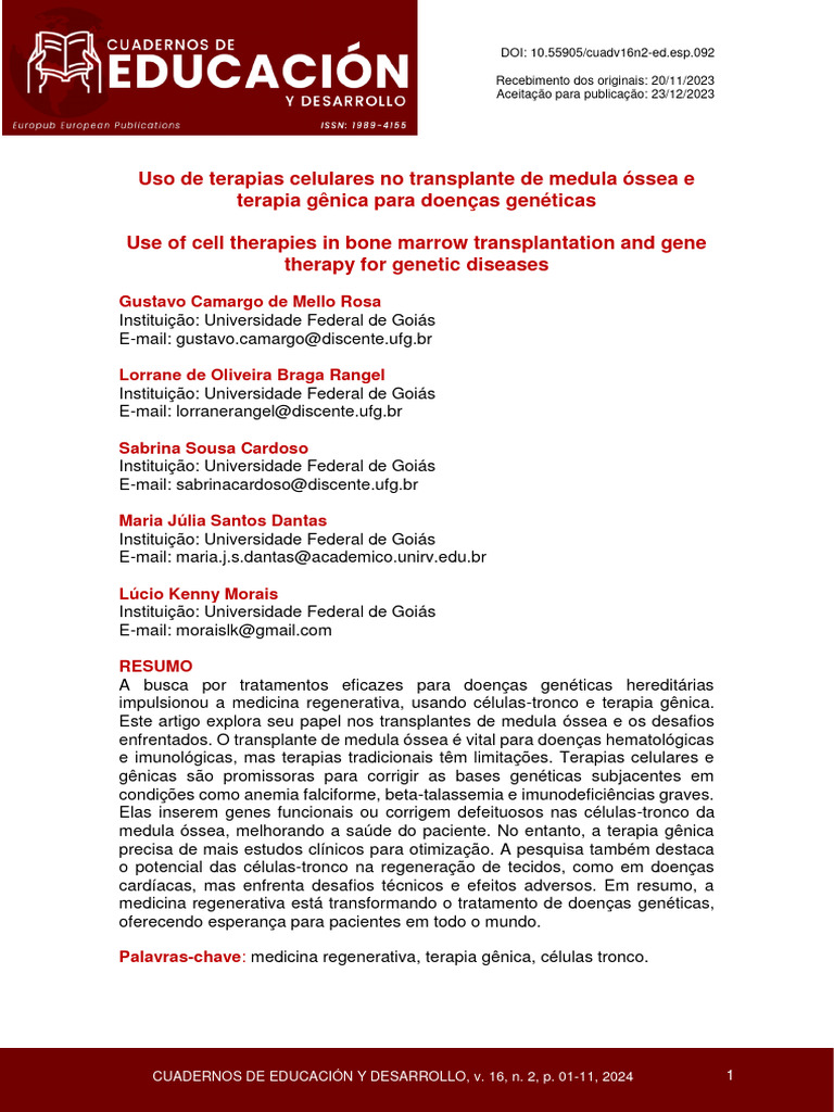 Uso de Terapias Celulares para Transplante | PDF | Terapia genética | Genética